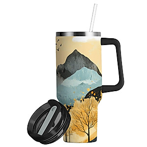 Selerdon 40 oz Tumbler Landscape Art with Handle and Straw Lid Vacuum Stainless Steel Insulated Water Bottle Travel Mug Car Cup Holder Friendly BPA Free for Gym Travel Office
