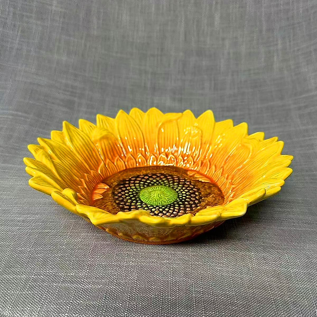 FORLONG Ceramic Medium Fruit Bowl Dessert Cake Candy Snack Plate, Hand Painted Sunflower-shaped Decorative Bowl, Art Tabletop Home Décor -10.8inches