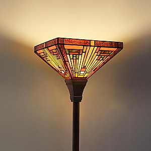 Capulina Tiffany Torchiere Floor Lamp 70" Tall Industrial Blackish Bronze Pole Amber Brown Style Stained Glass Torch Standing Light Decor for Living Room Bedroom Office