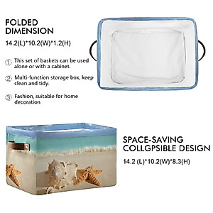 ALAZA Sea Shells Starfish Sand Turquoise Foldable Storage Box Storage Basket Organizer Bins with Handles for Shelf Closet Living Room Bedroom Home Office 1 Pack