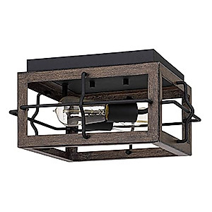 Tawson Amos Modern Farmhouse 2-Light Flush Mount Ceiling Light with Wood Shade for Hallway, Entryway, Passway, Dining Room, Bedroom, Garage, Kitchen Island, Balcony Living Room