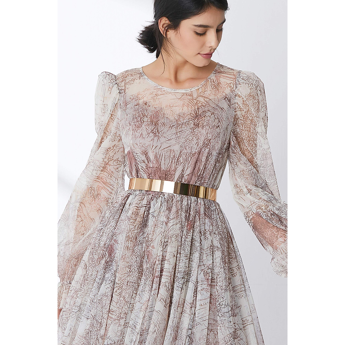 BABEYOND Metal Waistband Skinny Belt Elastic Waist Strap Stretchy Belt for Dress (Style-10-gold, Medium)