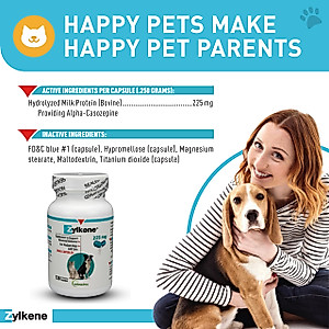 Vetoquinol Zylkene Calming Support Supplement for Medium Dogs 33-65lbs Helps Promote Relaxation and Reduce External Stress Factors, Daily Behavioral Support and Anxiety Relief for Dogs, 225mg