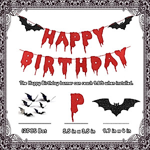 Red Glittery Happy Birthday Halloween Banner Halloween Hanging Paper Garland Bunting Banner Photo Backdrop Halloween Bloody Horror Movie Themed Birthday Party Decorations Supplies
