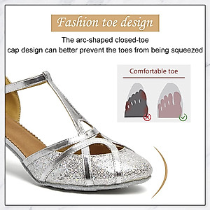 DKZSYIM Glitter Women Latin Dance Shoes Closed Toe Ballroom Salsa Tango Practice Performence Party Dancing Shoes,511-Silver-5,US 9