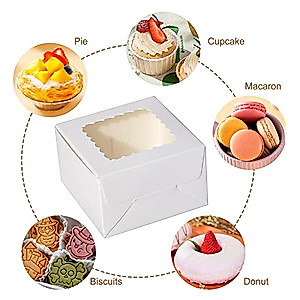 TEAMAX Cookie Boxes 30pcs 4x4x2.5 Inches White Cookie Boxes with Window, Bakery Boxes, Cupcake Boxes,Cake Boxes,Treat Boxes，Dessert Boxes，Mini Cake Boxes,For Birthday Party, Wedding, Valentine's Day