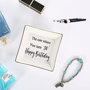 JOYIMARR 30th Birthday Gift for Women Ceramic Jewelry Holder Ring Dish - Funny Turn Thirty Gift Idea for Her,Friend,Daughter,Sister - The One Where You Turn 30 Happy Birthday