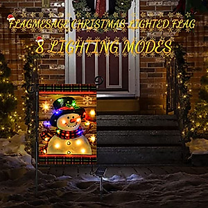 Lighted Winter Garden Flag for Outside, Led Snowman Garden Flag, Winter Yard Flag Winter Garden flags 12x18 double sided for Outdoor Yard Garden Lawn Decoration