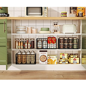 X-cosrack Metal Wire Basket Pantry Basket Foldable Cabinet Organizer with Handles-6 Pack-12"x9"X6", Food Storage Freezer Organizer Bins for Kitchen Bathroom Laundry Closet Garage - Patent Design