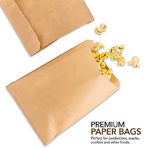Paper Sandwich Bags Kraft Brown 200 Pack - Biodegradable and Compostable Food Grade Paper Bags - Unbleached Compostable Natural Kraft Paper Stock Bags for Bakery Cookies, Treats, Snacks, Sandwiches