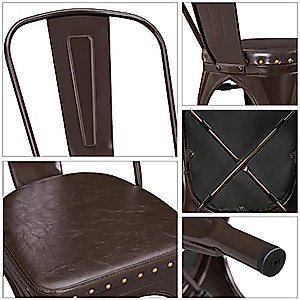 Yaheetech Metal Dining Chairs Stackable Side Industrial Set of 4 Kitchen Chairs with Soft Cushioned High Backrest 18 Inch Dark Brown