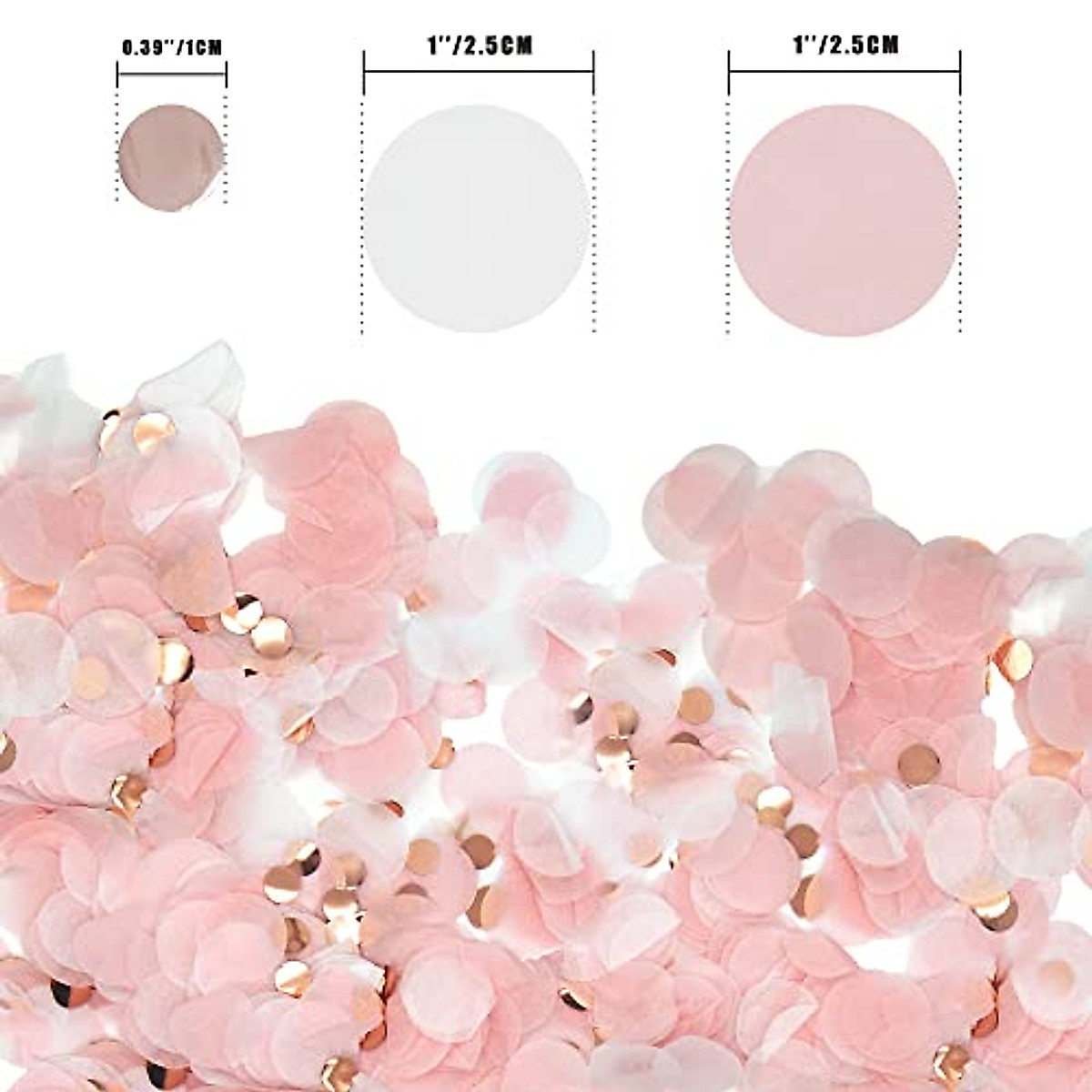 Round Tissue Confetti Glitter,Rose Gold Pink White Paper Tissue Confetti Dots for Wedding Birthday Party Decorations,1.76oz