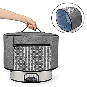 YARWO Slow Cooker Dust Cover Compatible for Crock Pot and Hamilton Beach 6-8 qt Slow Cooker, Dust Free Cover with Zipper Pocket and Wipe Clean Liner, Gray with Arrow