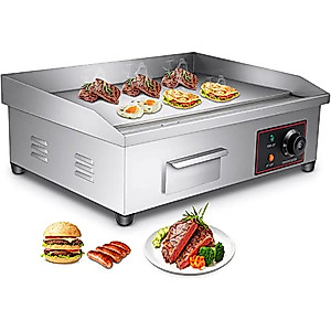 Electric Countertop Flat Top Griddle 3000W 22In Non-Stick Food grade Stainless Steel Commercial Kitchen with Adjustable Temperature Control 122-572℉