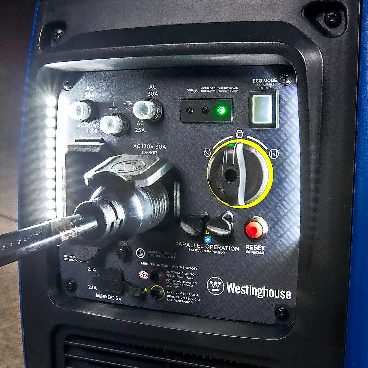Westinghouse Outdoor Power Equipment 3700 Peak Watt Super Quiet Portable Inverter Generator, Wheel & Handle Kit, RV Ready 30A Outlet, Gas Powered, CO Sensor, Parallel Cord Included