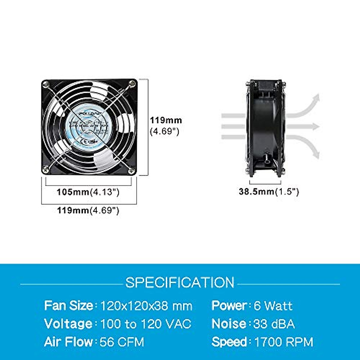 ApolloAir Wall Mount Small Window Exhaust Fan, Silent, Energy-Efficient Ventilation for Kitchens, Bathrooms, Bedrooms, Quiet Operation, 120V AC 120mm x 38mm 4 inch