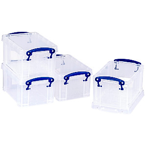 Really Useful Plastic Storage Box 0.7 Litre Clear (Pack of 4)