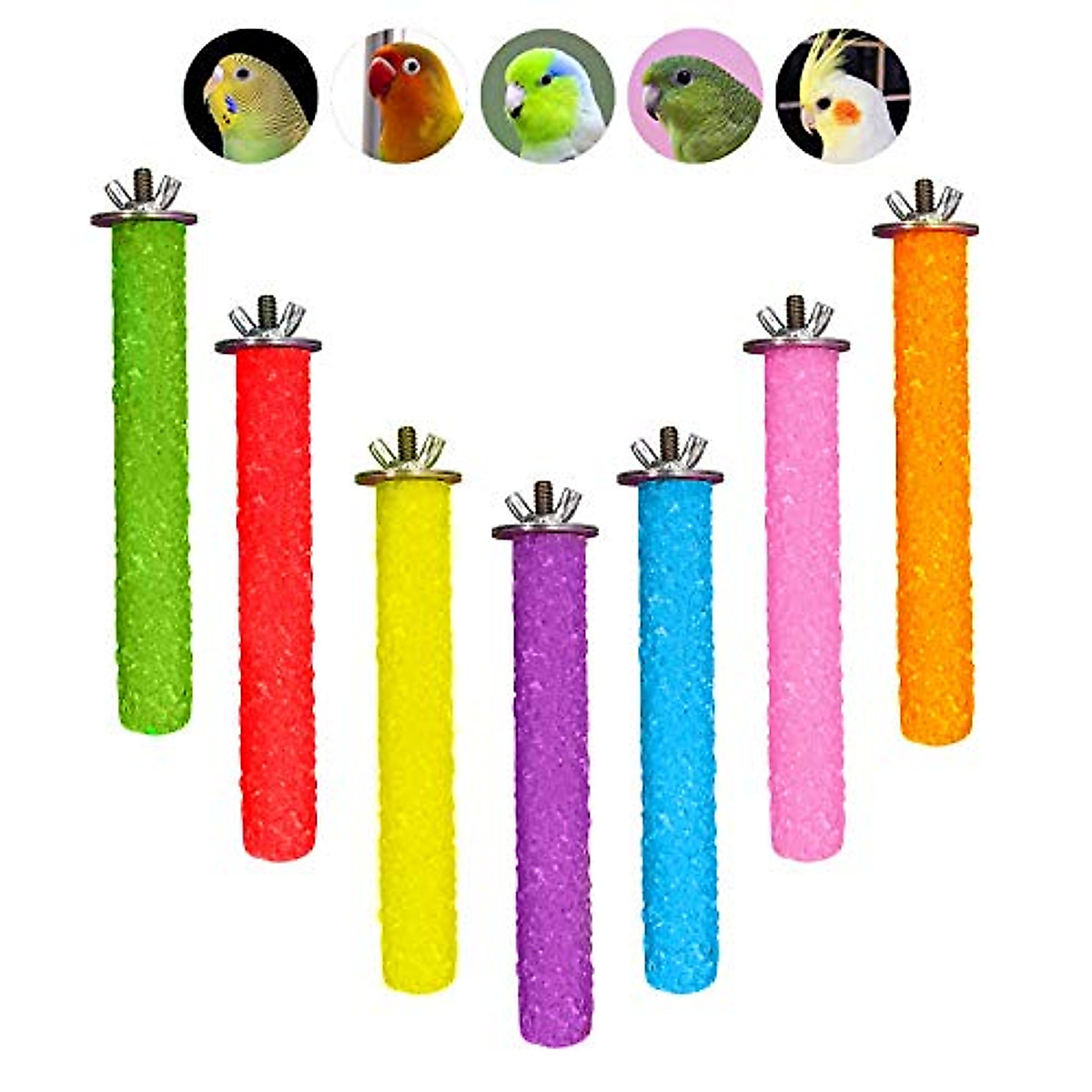 7 Pack Bird Cage Perch, Parrot Stand Wood Paw Grinding Stick for Conures Budgies Parakeet Cockatiel Conure