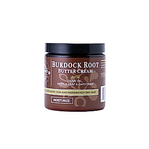 Qhemet Biologics Burdock Root Butter Cream - Leave-In Moisturizer for Low Porosity Hair - Helps Soften and Smooth Dry, Brittle Edges - Conditioning Botanicals to Nourish Scalp (8.5 oz)