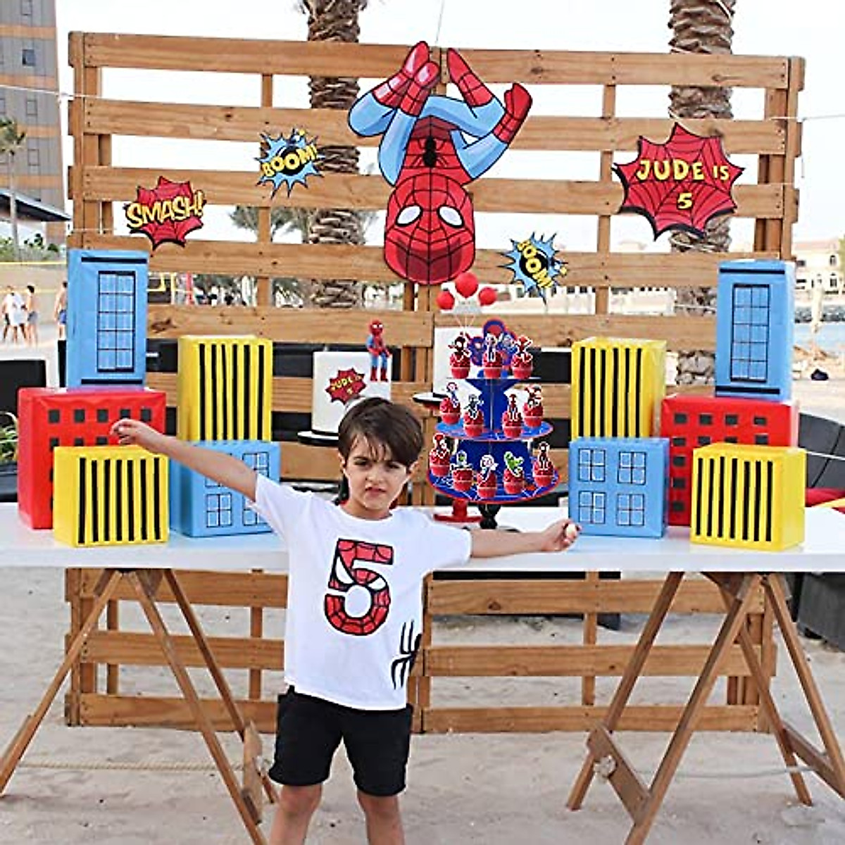 Spider Friends Cupcake Stand Set-3-Tier Round Cardboard Cupcake Stand Dessert Display Stand,Spider Decorations Party Supplies for Kid's Birthday Party Decoration