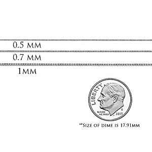 Honolulu Jewelry Company 14K Thin Real Solid White Gold 0.5mm Box Chain Necklace Spring-Ring Clasp - 18 Inches