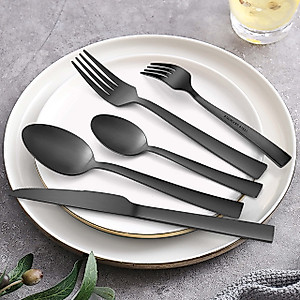 Homikit 20 Pieces Matte Black Silverware Set with Tray, Stainless Steel Flatware Cutlery for 4, Fancy Metal Eating Utensils Include Knife Forks Spoons, Nice Tableware for Home Party, Dishwasher Safe
