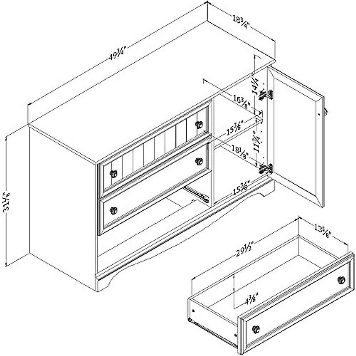 South Shore Savannah 3-Drawer Dresser with Door, Pure White