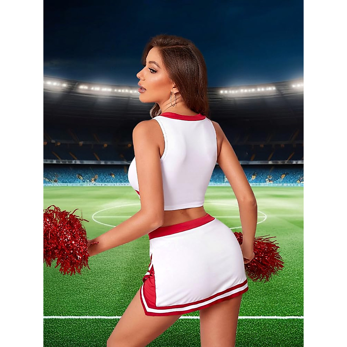JMwapar Cheerleader Outfit for Women Sexy Cheerleading Uniform Dress School Sports 2024 Cheerleader Costume for Women