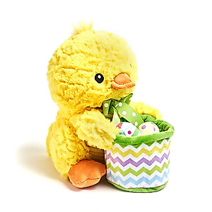 Cuddle Barn - Basket of Eggs - Chick | Easter Basket Stuffer Animated Animal Plush Toy Chick Holds Basket of Plush Eggs and Twirls Around to Bunny Hop, 10 inches