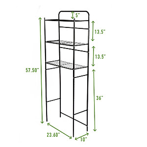 Mind Reader Over The Toilet Storage Rack, Bathroom Organizer, Bathroom Shelves, Metal, 23.5" L x 10.25" W x 70.5" H, Black