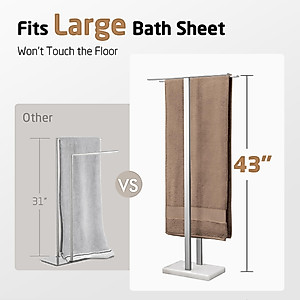 KES Standing Towel Rack for Bathroom, Free Standing Towel Rack Bathroom Floor with Weighted Marble Base 2-Tier, Extra High Thick Double Bath Towel Holder 18/8 Stainless Steel Brushed Finish, BTH232-2