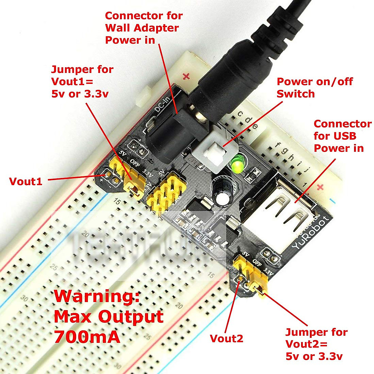 Tektrum Externally Powered Solderless 4660 Tie-Points Experiment Plug-In Breadboard Kit with Jumper Wires, Power Module, Wall Adaptor For Proto-Typing Circuit