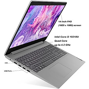 Lenovo IdeaPad Laptop, 14" FHD Display, Intel Core i5 Processor (Quad Core, up to 4.2 GHz), 12GB DDR4 RAM, 512GB PCIe SSD, Webcam, WiFi, HDMI, SD Card Reader, Windows 11 with JAWFOAL