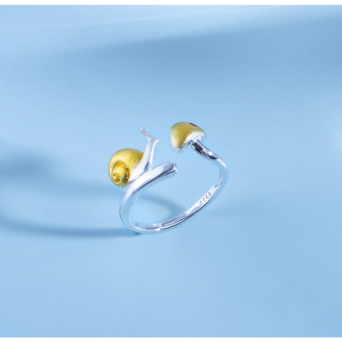 Helen de Lete Snail on Mushroom Plants S925 Sterling Silver Adjustable Ring For Women