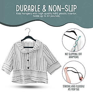 TechZoo 50 Premium Kids Velvet Hangers - 14" Inch Non-Slip Kids Hangers - Ultra Slim Space Saving Children Hangers - 360°Swivel Hook, Strong & Durable Kids & Preteen Hangers - Black