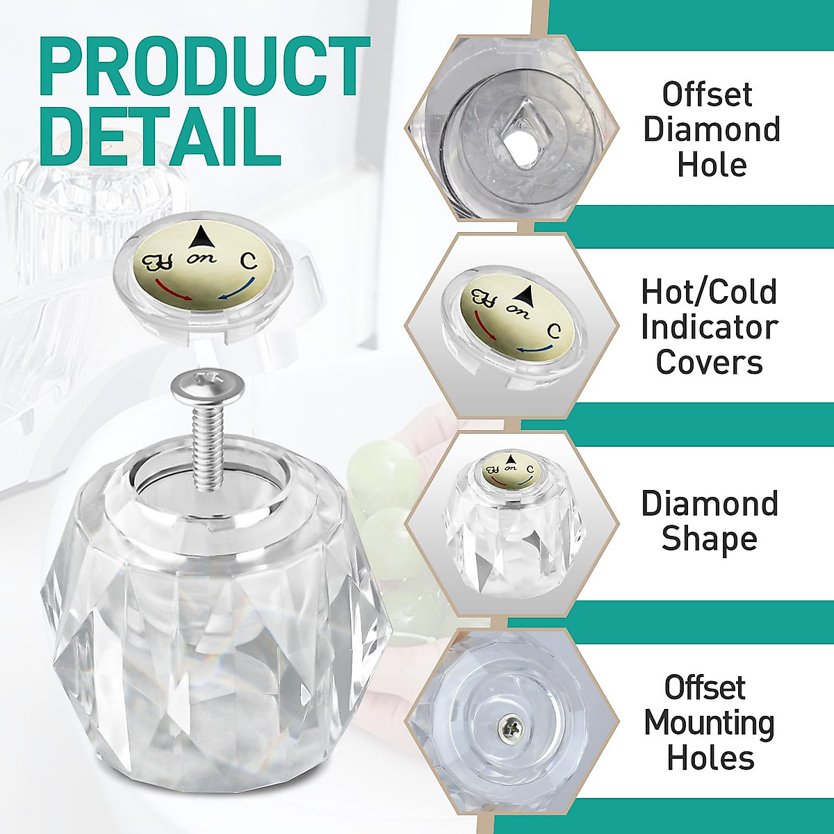 2Pcs Faucet Handle for Delta RP2391 - Single Clear Knob Handle Kit with Offset Hole for Shower/Tub, 2-1/2" x 2-1/8" Shower Knob Replacement for Delta Faucet RP2391 with Set Screw