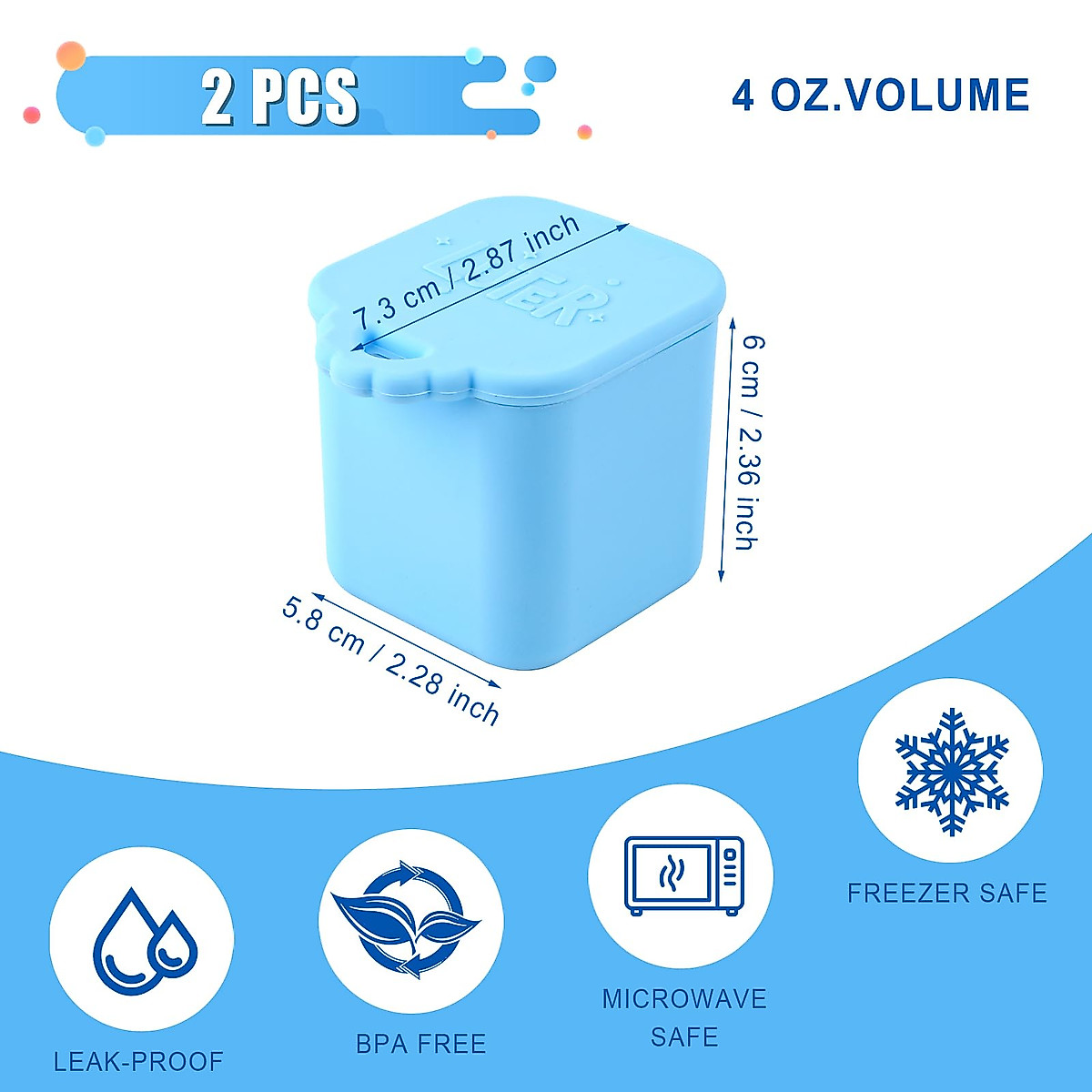 2pcs Dips Containers for Lunch Box, 4oz Leak-Proof Salad Dressing Containers Dipping Sauce Cups Silicone Condiment Containers with Lids for Kids School Picnic Travel (Blue, Green)