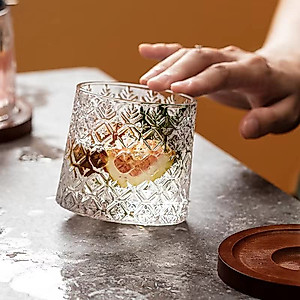 Crystal Whiskey glasses set of 2,Rotatable -10 Oz old fashioned whiskey glasses,bar whiskey glasses,style glassware for bourbon,perfect Idea for scotch lovers,glasses for scotch, rum,Ice flower