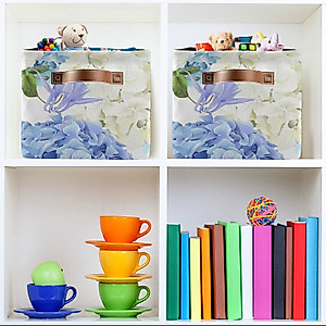 susiyo Blue White Hydrangea Flowers Storage Bins 2 Pcs, 14 x 10 inch Canvas Storage Basket for Shelves Closet Organizing