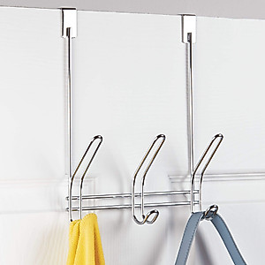 iDesign Classico Metal Over the Door Organizer, 3-Hook Rack for Coats, Hats, Robes, Towels, Jackets, Purses, Bedroom, Closet, and Bathroom, 5" x 8.2" x 12.5", Chrome