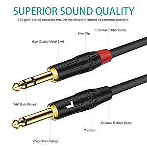 1/4 inch TRS Stereo Y Splitter Insert Cable, Gold Plated Audiowave Series 6.35mm 1/4 inch TRS Male to Dual 6.35mm 1/4 inch TS Male Mono Breakout Cable, Audio Cord (6.6FT / 1PACK)