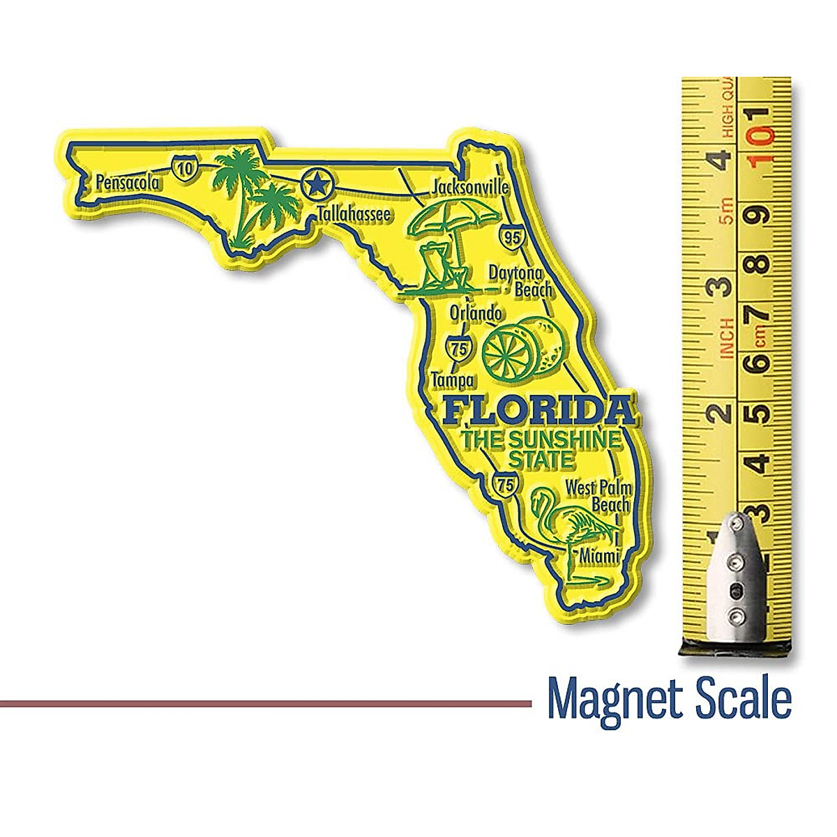 Florida Giant State Magnet by Classic Magnets, 4.8" x 4", Collectible Souvenirs Made in The USA