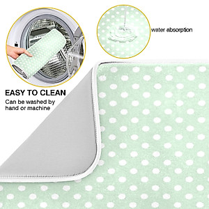 Mint Green Polka Dots Dish Drying Mat 16x18 for Kitchen Counter Cute Pastel Microfiber Dishes Pad Dish Drainer Rack Mats Absorbent Coffee Bar Mats Quick Drying Kitchen Accessories