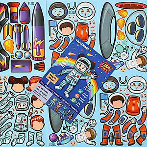 Konsait 48Sheets Outer Space Make Your own Stickers, Make A Face Stickers Solar System Universe Outer Space Theme Party Favor Stickers for Boys Girls Birthday Goodie Bag Filler School Rewards