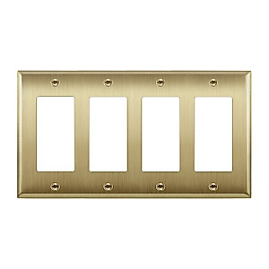 ENERLITES Decorator Switch or Outlet Metal Wall Plate, Stainless Steel 201, Corrosion Resistant, Size 4-Gang 4.50" x 8.19", UL Listed, 7734-BB, Brushed Brass, Gold