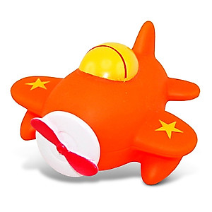 DolliBu Airplane Bath Buddy Squirter – Floating Orange Airplane Rubber Bath Toy, Fun Water Squirting Bathtime Play For Toddlers, Cute and Soft Aircrafts Toy For The Bathtub, Beach and Pool for Kids