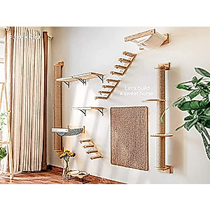 FUKUMARU Cat Activity Tree with Scratching Posts, Wall Mounted Jute Scratcher Pine Hammock (Cat Activity Tree-Updated)