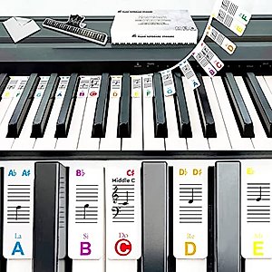 Removable Piano Keyboard Note Labels,Piano Keyboard Stickers,88-Key 61-Key Full Size,Silicone Keyboard Stickers,Suitable Piano Keyboard for Beginners with Box,Sheet Music Clip,Cleaning Cloth