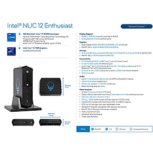 Intel NUC 12 Enthusiast NUC12SNKi7 Mini PC Core i7-12700H | 14 Cores/20 Threads | ARC A770 Graphics | Windows 11 Pro 8GB RAM | 256GB SSD | Packed Connectivity 6 USB-A, 2 USB-C, 1 HDMI, 2 Display Ports