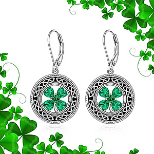 St Patricks Day Earrings Shamrock Earrings for Women Sterling Silver Hypoallergenic Celtic Knot 4 Four Leaf Clover Earrings Hoop Drop Dangle Jewelry